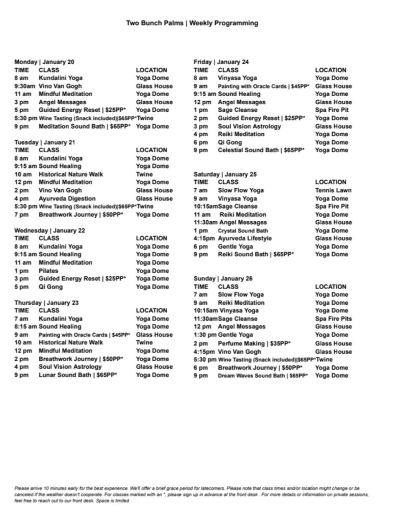 Two Bunch Palms - Classes and Activities Schedule - Fly & Foto